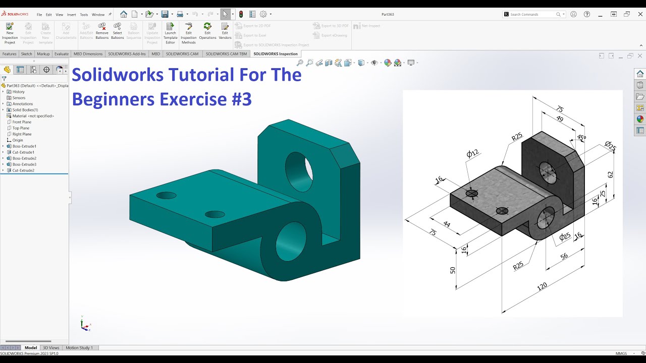 Solidworks Tutorial For The Beginners Exercise #3 |Easy To Hard # ...