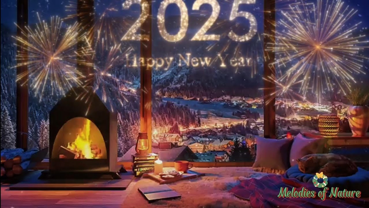 relaxing new year instrumental music and crackling fireplace sounds 🔥 ...