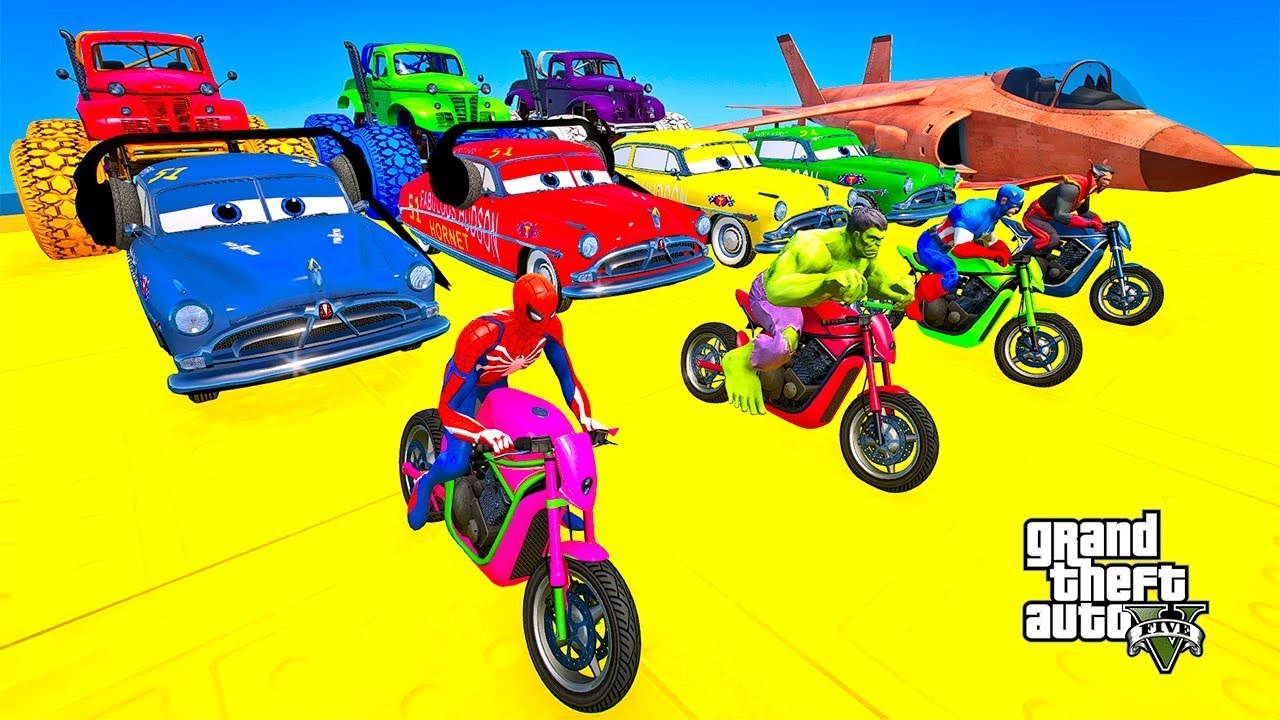 SPIDERMAN CARS Racing Challenge on MULTI Rampa ! SUPERHERO HULK Goku ...