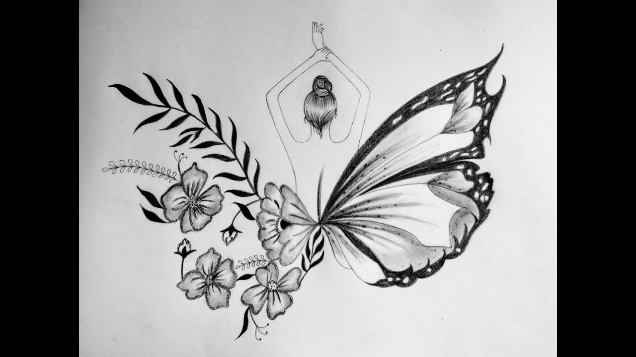 How to draw a ANGEL BUTTERFLY || Easy way to draw with pencil step by ...
