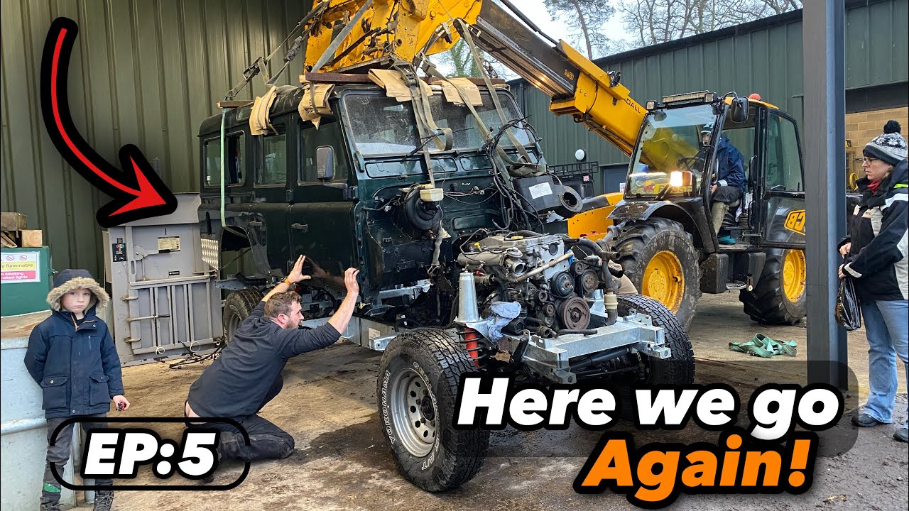 PUTTING MY LAND ROVER DEFENDER 110 BODY ON IT'S NEW GALVANISED CHASSIS ...
