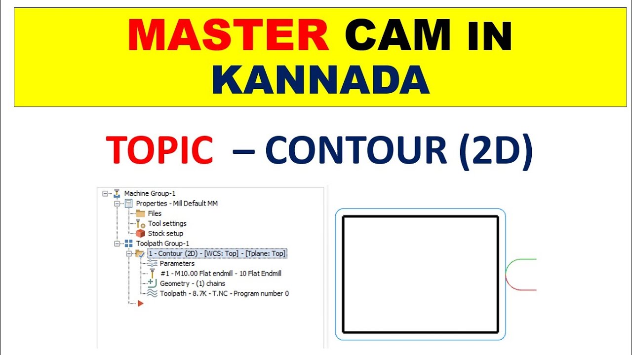 Mastercam 2D program in ಕನ್ನಡ class no - 01 contour - YouTube