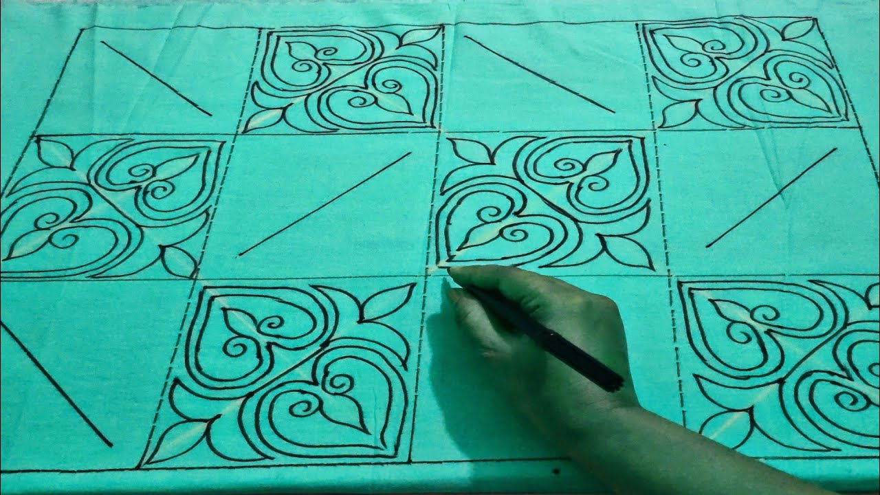 Nokshi katha design drawing tutorial/বড় নকশী কাথার ডিজাইন আঁকা/Nokshi ...