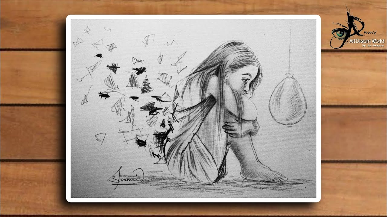 How to draw sad girl || sad little girl drawing video step by step draw ...