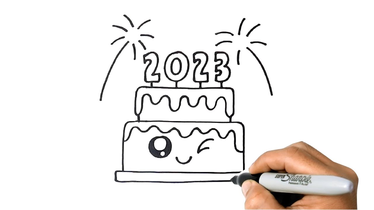 How to DRAW NEW YEAR CAKE Easy Step by Step - YouTube