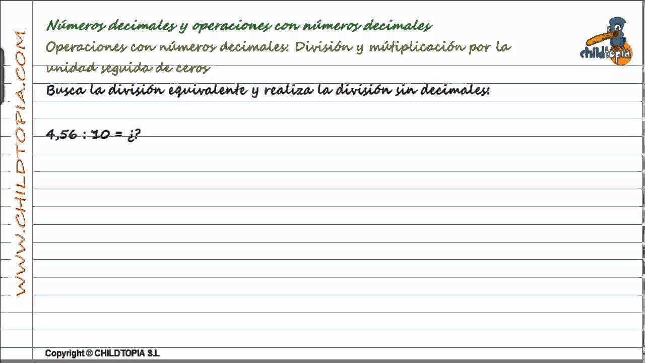 Números decimales, división por la unidad seguida de ceros - YouTube