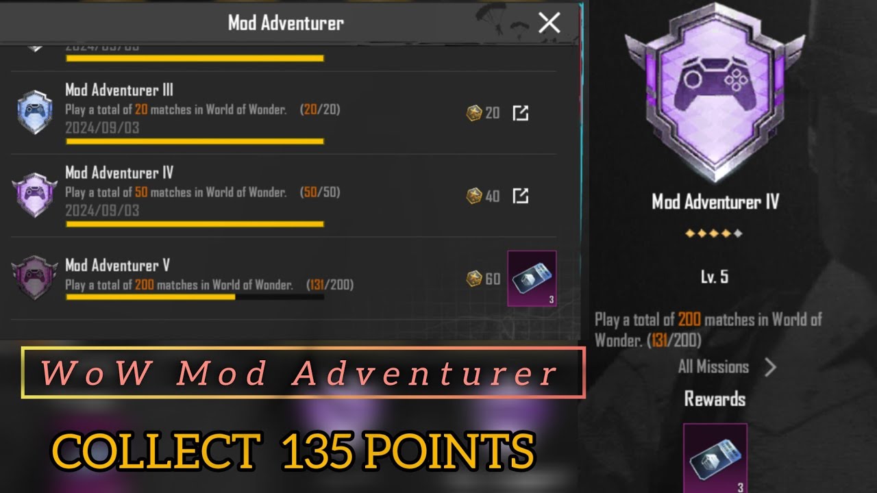 WoW Mod Adventurer 😱 Collect 135 Achievement Point #pubgmobile #bgmi # ...