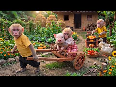 Monkey Xuka Harvests Tomatoes & Eggs… Then Cooks a Delicious Meal!