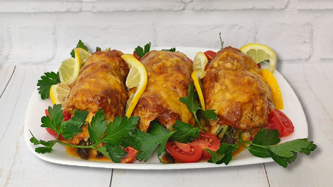 Chicken roll with ham and cheese - YouTube