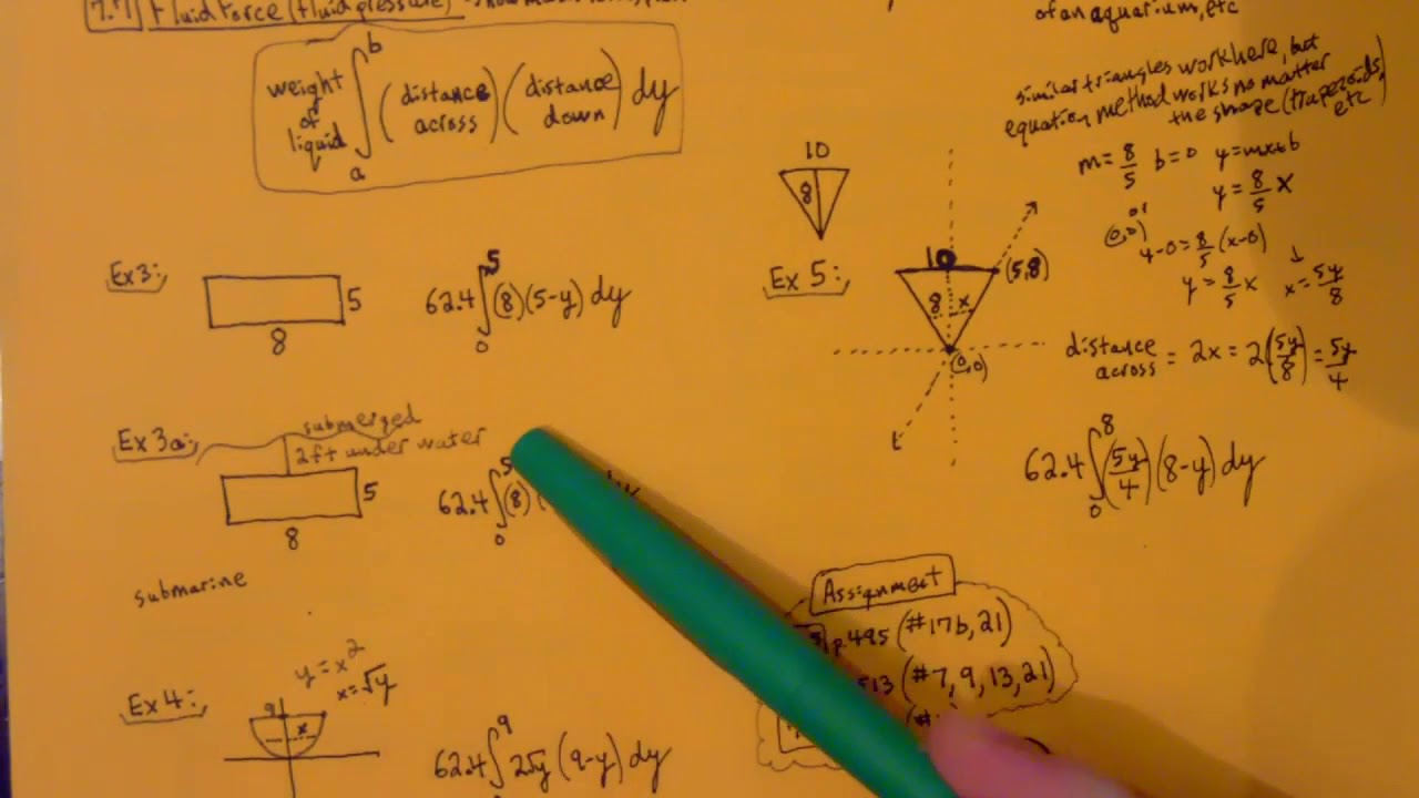 Work (Moving Liquids), Fluid Force/Pressure, Center of Mass (Centroid ...