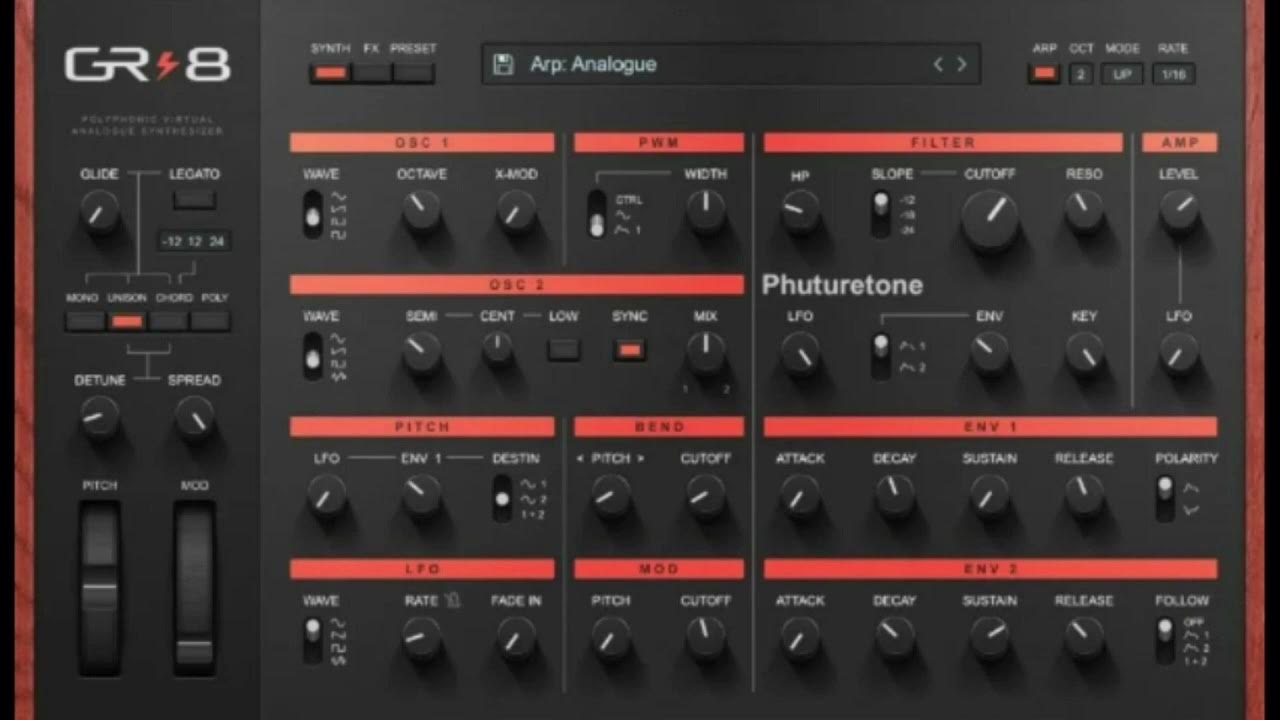 Free Phuturetone GR 8 Analog Synth Simulation , Sound Demo - YouTube