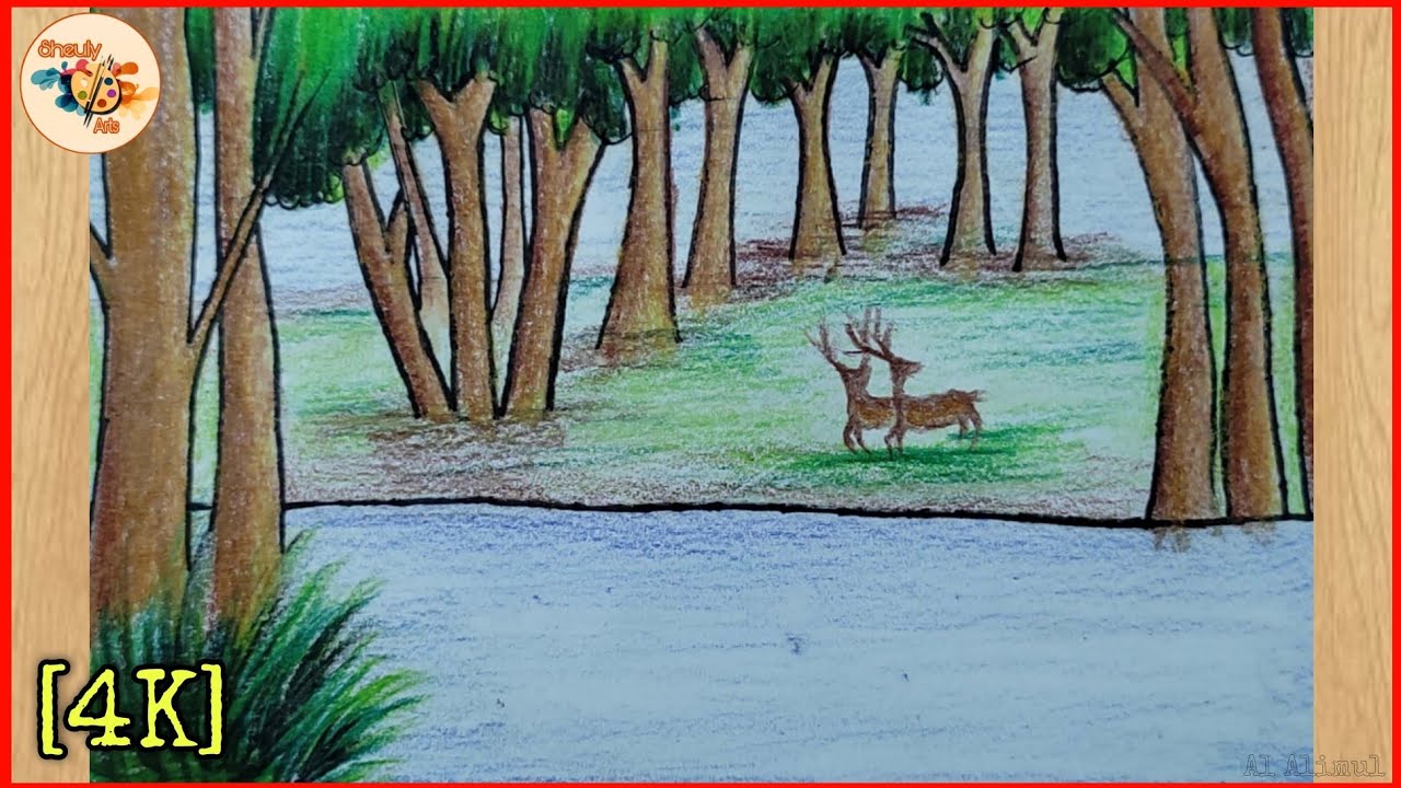 how to draw forest scenery step by step/sundarban drawing/forest ...