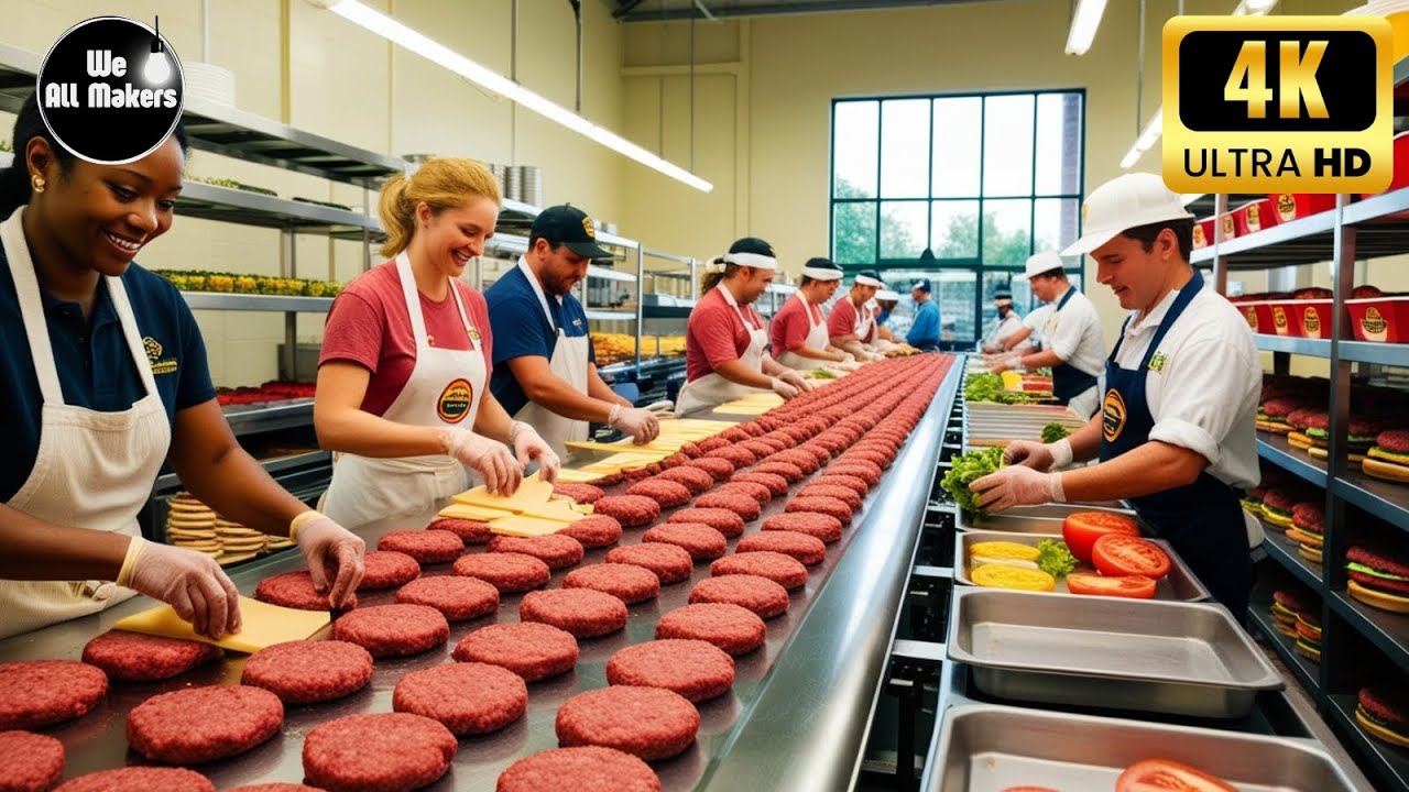 How Hamburger Sandwiches Are Made | Inside The Hamburger Factory - YouTube