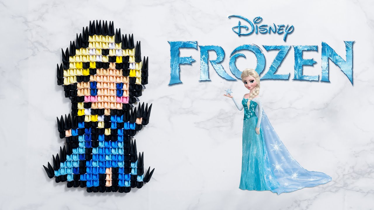 How to Make 3D Origami Pixel Art Elsa from Frozen (1/64 Size Tutorial ...