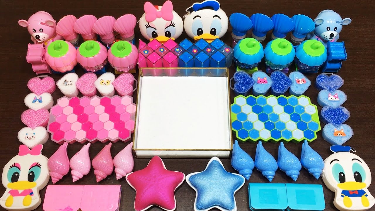 PINK VS BLUE SLIME ! Mixing Random Things into GLOSSY Slime ...