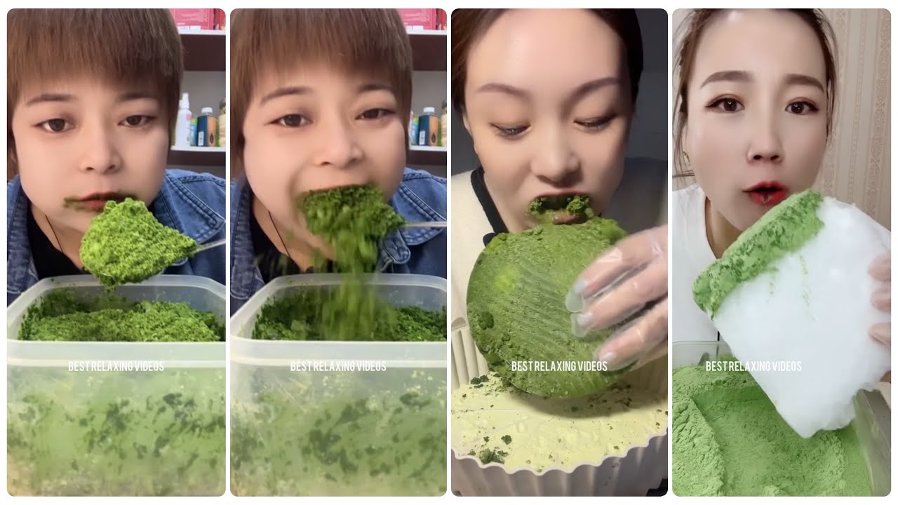 Best matcha green tea powder & Eating matcha powdered ice & matcha ...