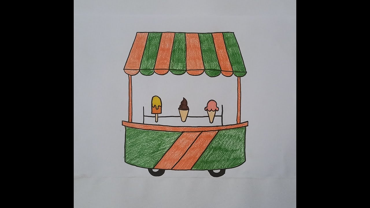 How to draw Ice cream cart | summer season drawing easy step by step ...