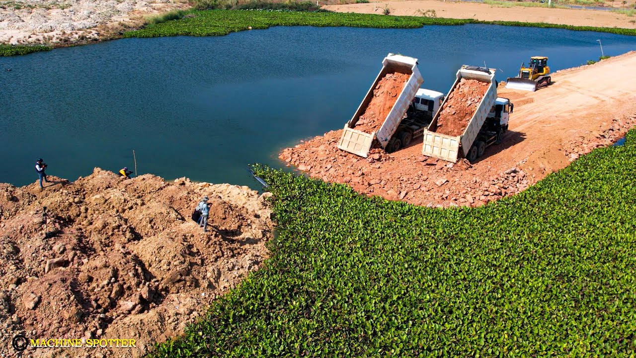 Amazing Video Full Processing Build New Road Cross The Lake By Dozer ...