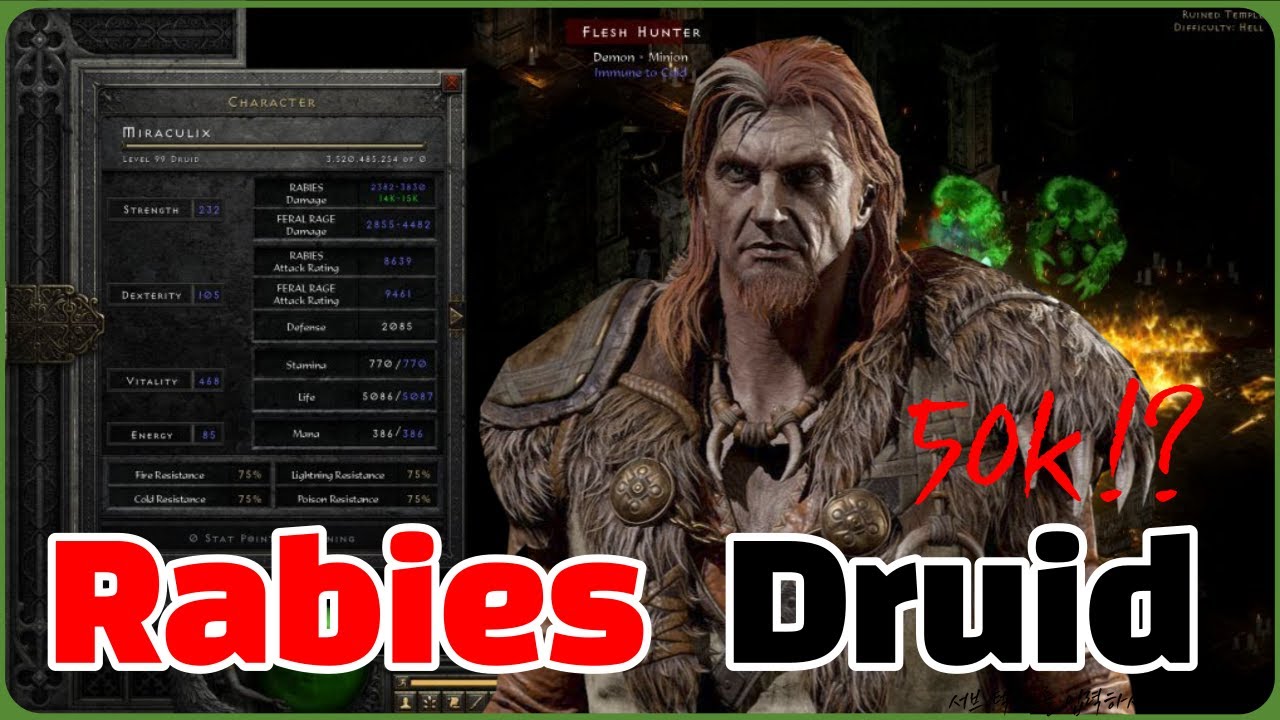 50k damage mind-blowing Rabies Druid Build for PVP I D2R I Diablo2 ...