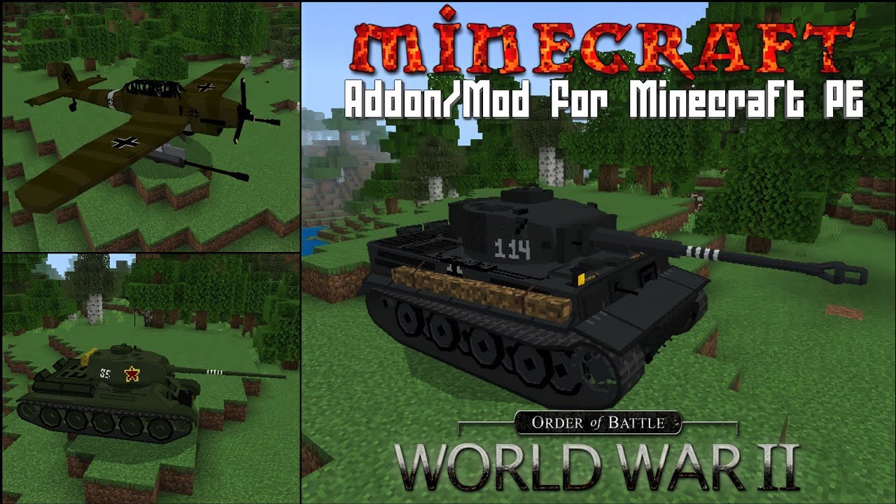MCPE - WORLD WAR 2 Addon/Mod For Minecraft PE | TANKS and AIRPLANES! - YouTube