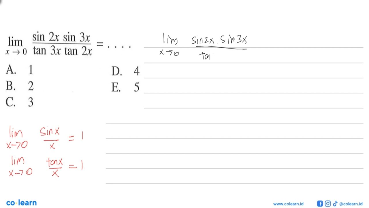 Lim X 0 sin 2x Sin3x tan 3x Tan 2x YouTube Lim X 0 sin 2x Sin3x tan 3x Tan 2x YouTube
