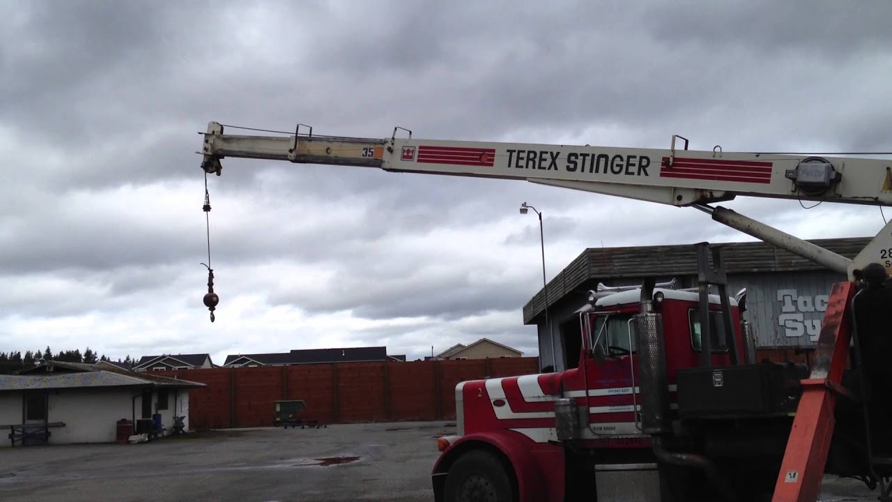 Terex Stinger TC2863 Boom Truck Crane on a 1989 Peterbilt 379 - YouTube