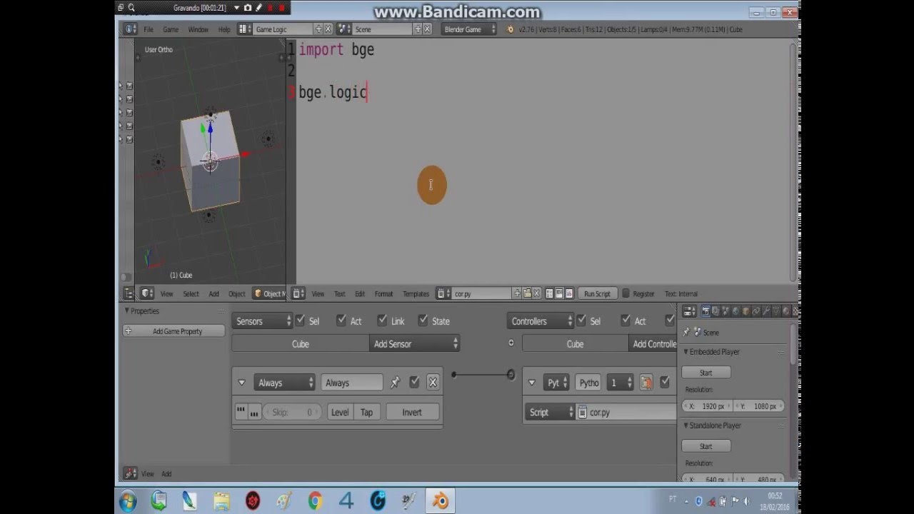 Blender Game Engine mudar cor do objeto usando script - YouTube