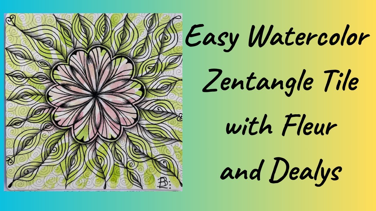 Easy Zentangle Watercolor Tile with Fleur and Dealys - YouTube