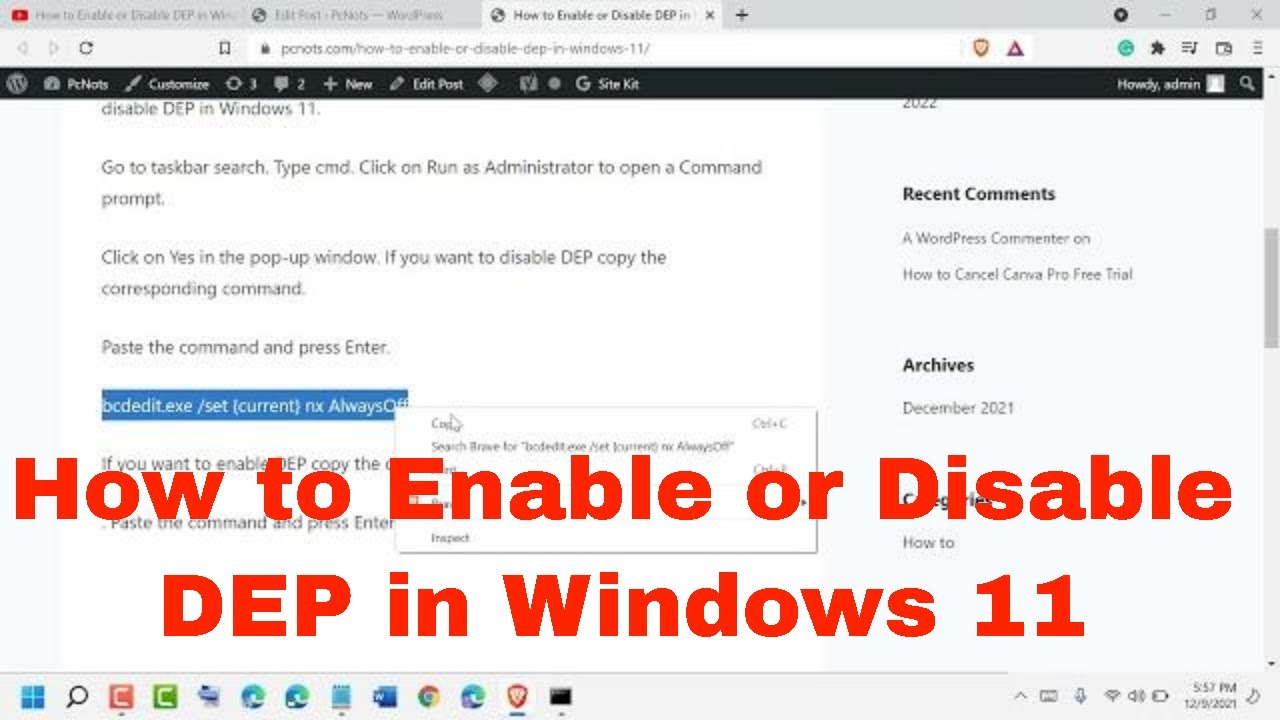 How to Enable or Disable DEP in Windows 11 - YouTube