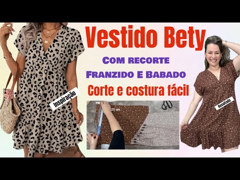 VESTIDO COM RECORTE FRANZIDO E BABADO FÁCIL DE FAZER PARA INICIANTES NA COSTURA #dress #vestidos 