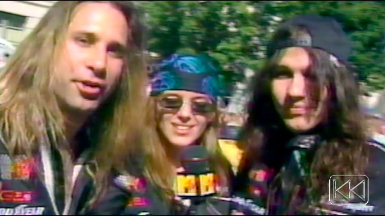 Mark Slaughter and Dana Strum of Slaughter talk with Kari Wuhrer on MTV ...
