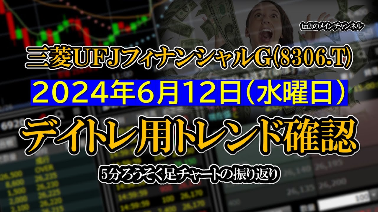 2024-06-12 ：三菱UFJフィナンシャルG(8306.T) 5分ろうそく足株価チャート - YouTube