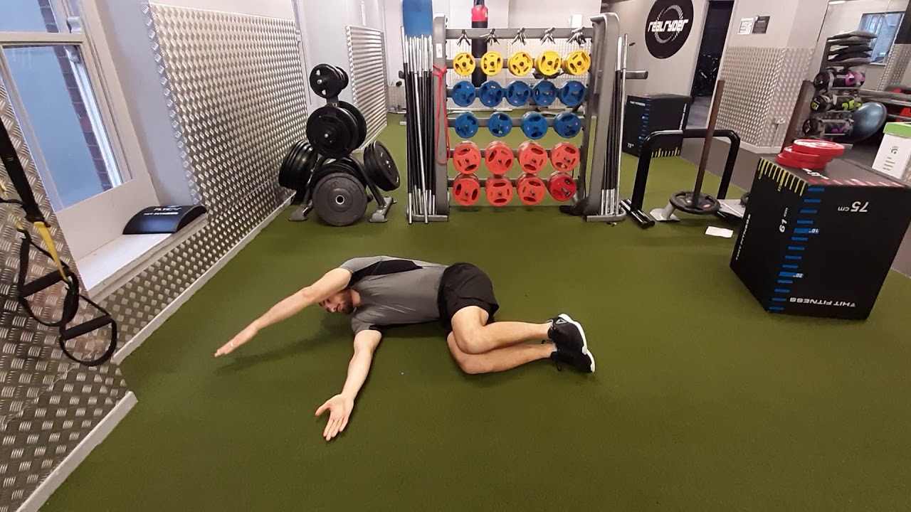 Open book stretch with 1/2 arm circles - YouTube