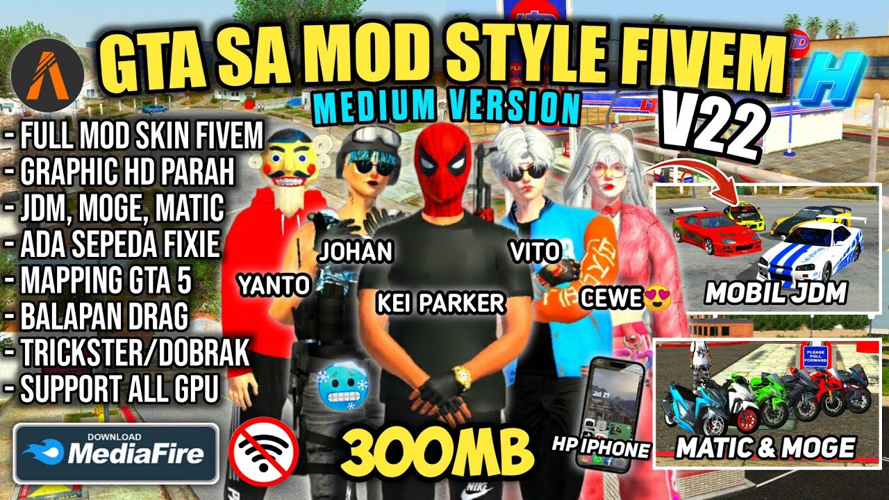 GTA SA MOD STYLE FIVEM V22 MEDIUM VERSION 300MB‼️FULL SKIN, MOBIL ...
