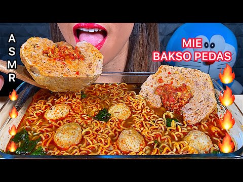 MAKAN INDOMIE BAKSO PEDAS *EATING SPICY MEATBALL NOODLES ASMR Sounds