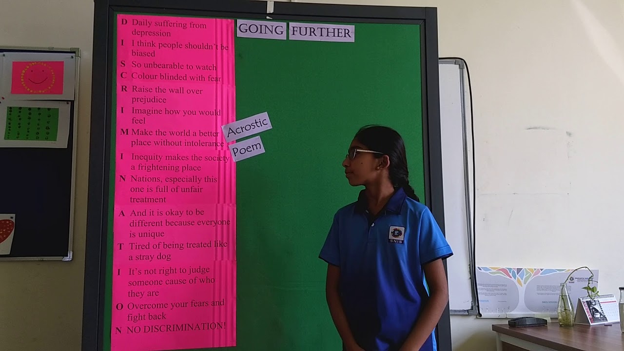 Acrostic poem on 'discrimination' by grade 5 student - YouTube