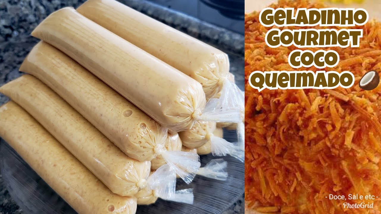 GELADINHO GOURMET COCO QUEIMADO | SACOLÉ GOURMET SABOR COCO QUEIMADO ...