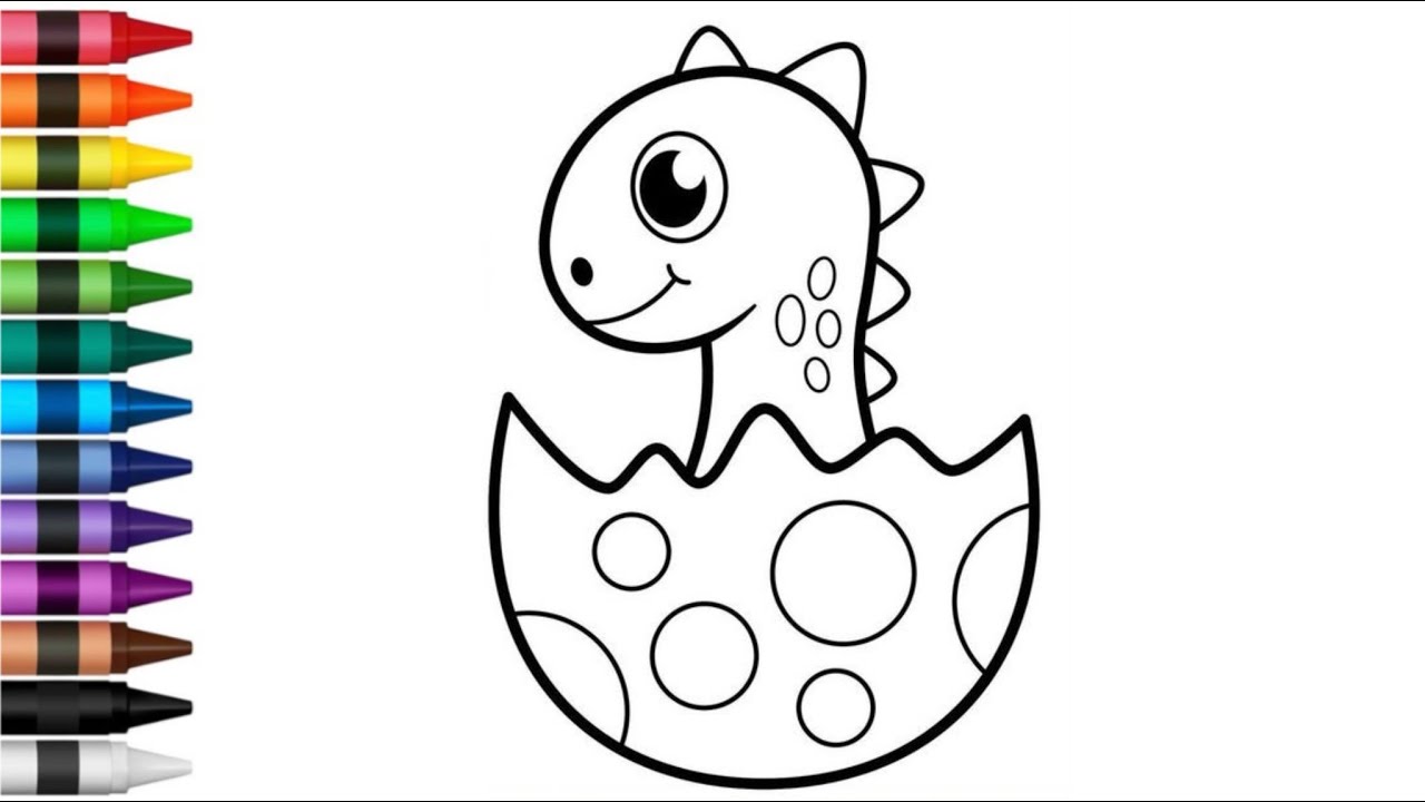 Baby dinosaur drawing, painting, coloring🌈🦖| How to draw a cute baby ...