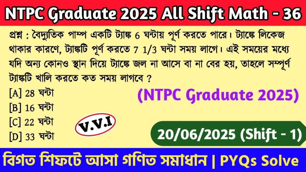 Rail NTPC Graduate 2025 CBT - 1 All Shift Math | Class - 36 | Railway ...