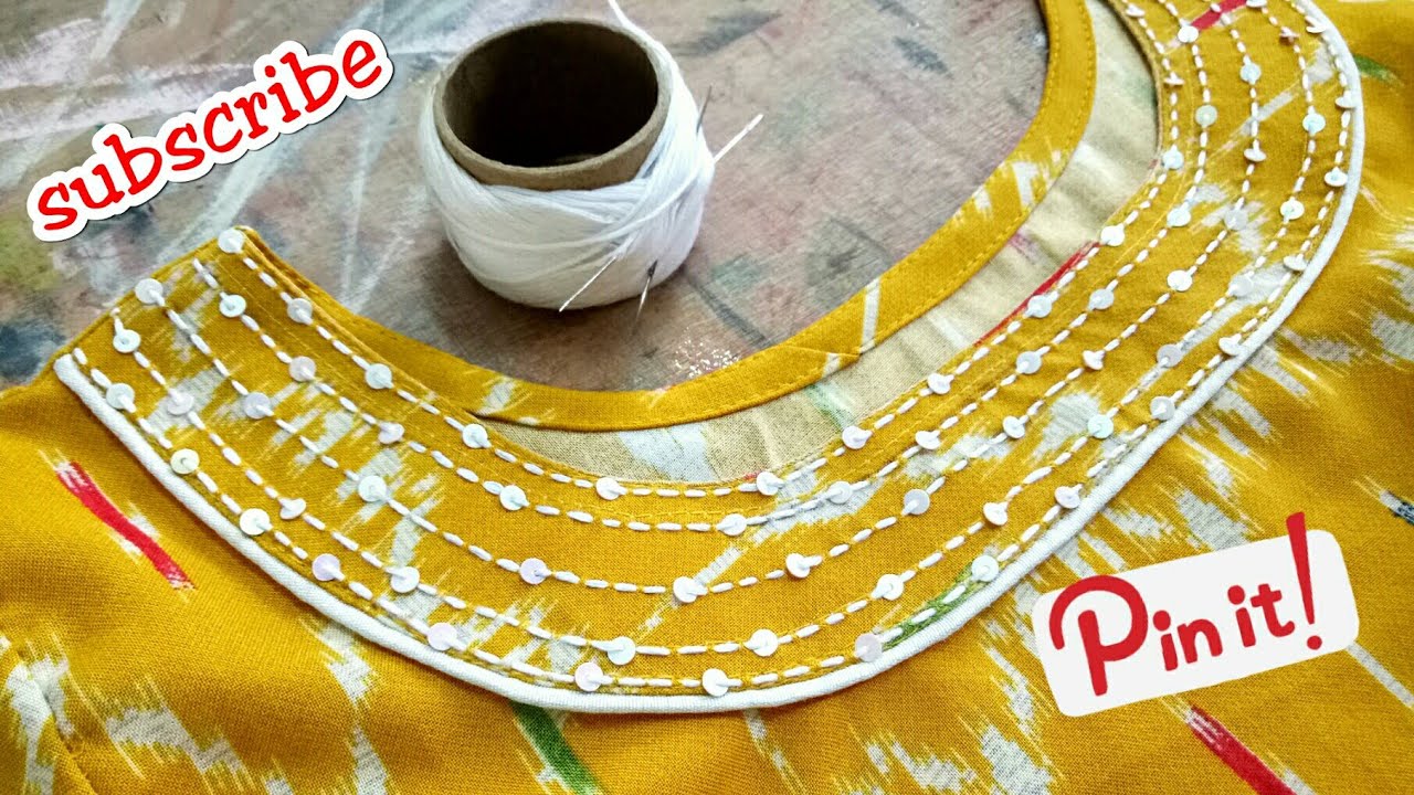 neckline embroidery design / simple neckline handwork - YouTube