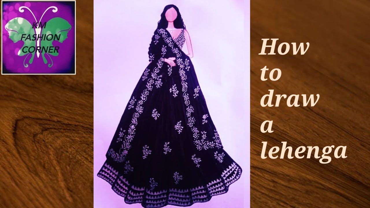 How to Draw a Easy Fashion girl || black lehenga drawing easy|| how to ...