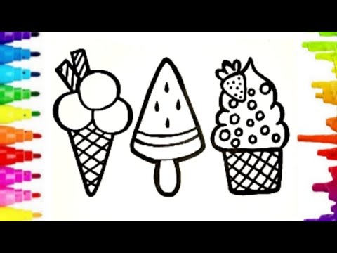 How to draw 3 Ice cream 🍦🍨 for kids and toddlers/ Easy ice cream ...