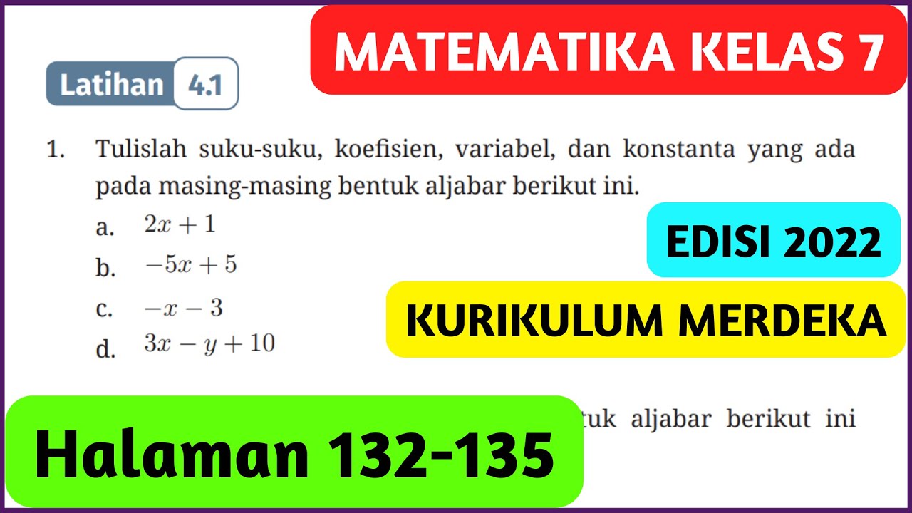 Kunci Jawaban Matematika Kelas 7 Halaman 132 - 135 Latihan 4.1 Bab 4 Kurikulum Merdeka - YouTube