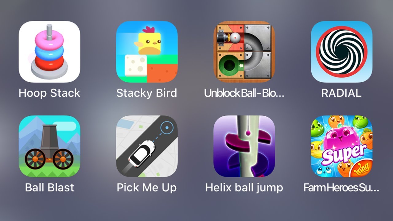 Stacky Bird, RADIAL, Ball Blast, Pick Me Up, Helix ball jump, Farm Heroes Super Saga - iPad ...