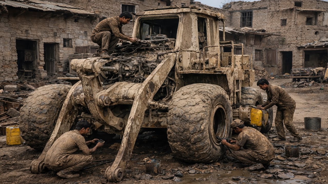 Damaged wheel Loader full restoration process by Pakistani local ...