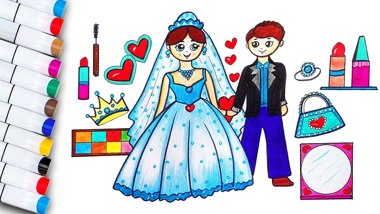 how to draw a bride and groom easy for Kids, Makeup Tools Drawing and ...