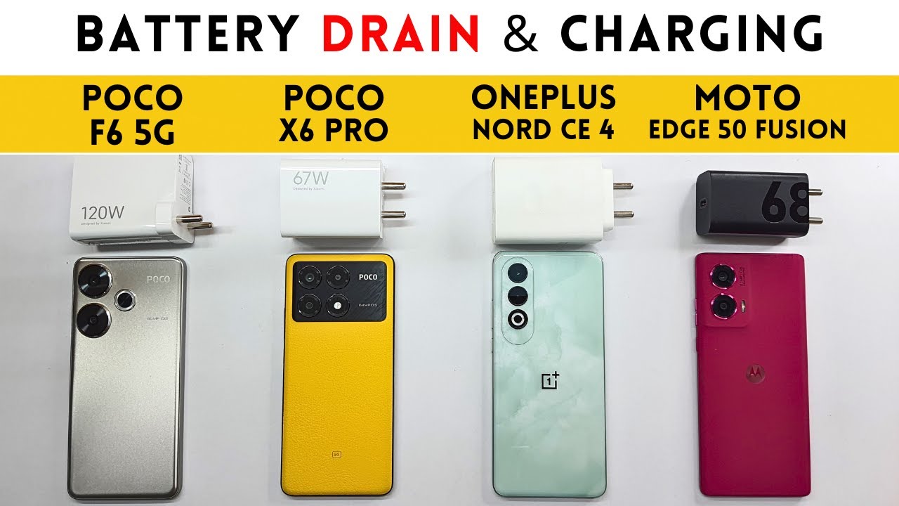 (5G) BATTERY Drain & CHARGE Test | POCO F6 vs POCO X6 Pro vs OnePlus ...