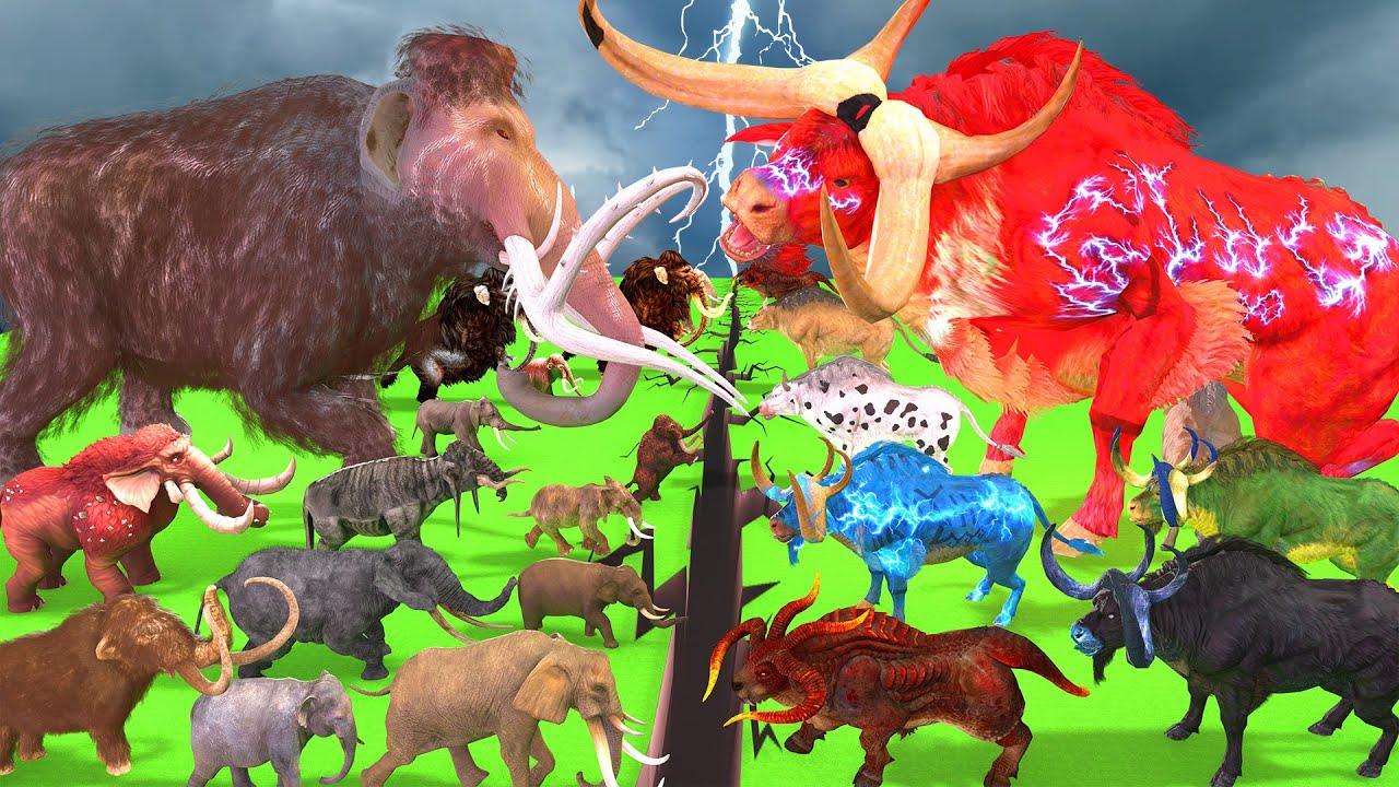 Prehistoric Mammals vs Modern Mammals Size Comparison Mammoth Vs Bull ...