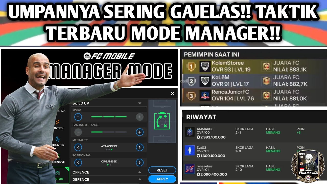 MODE MANAGER NGEBUG UMPAN GAJELAS!! COBAIN TAKTIK/STRATEGI TERBARU MODE MANAGER FC MOBILE ...