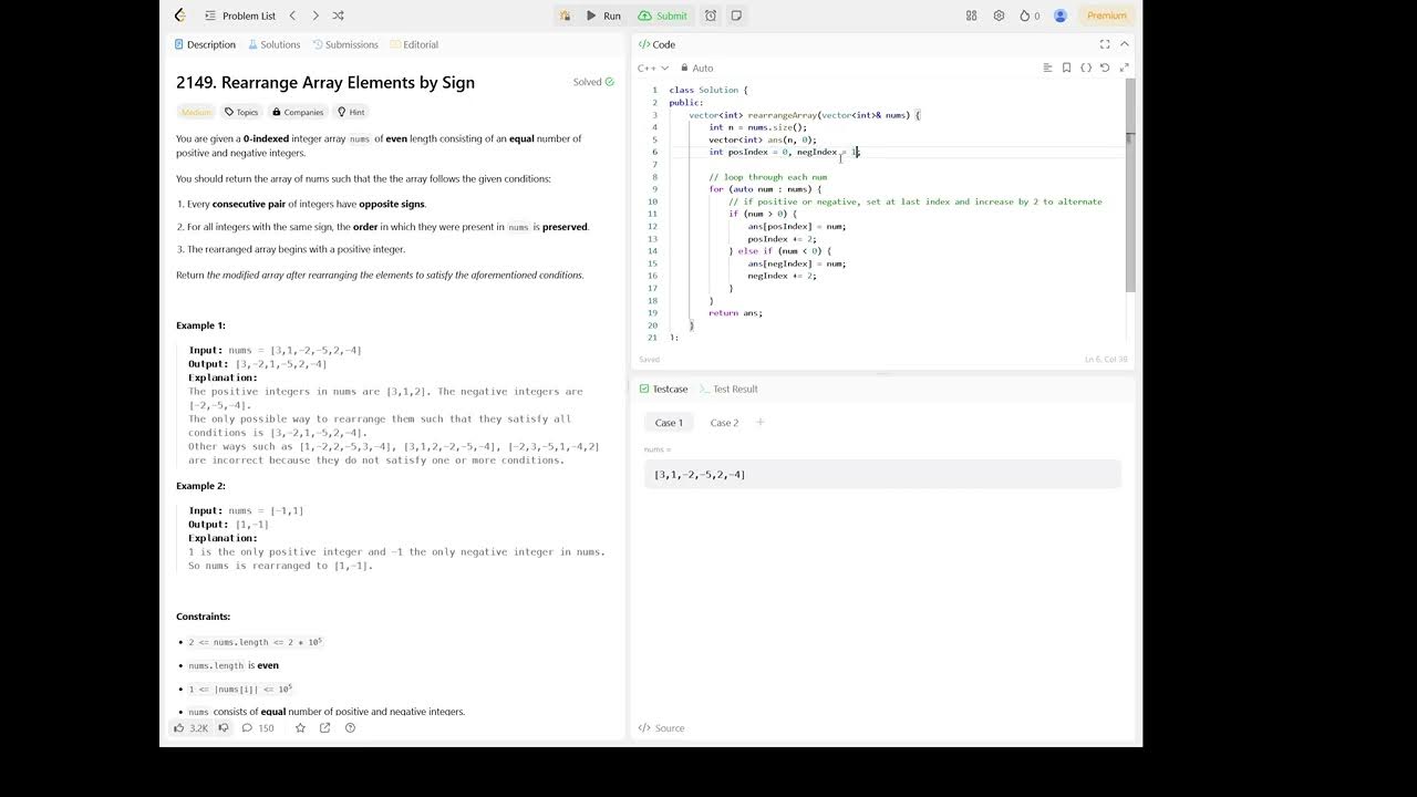 Rearrange Array Elements By Sign Youtube